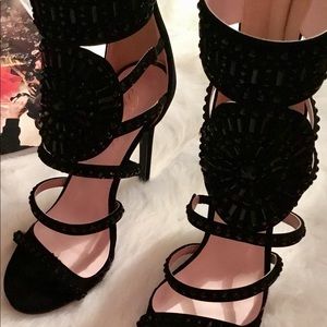 Shoes | Sassy Black Sparkling Beaded Stilettos Heels | Poshmark